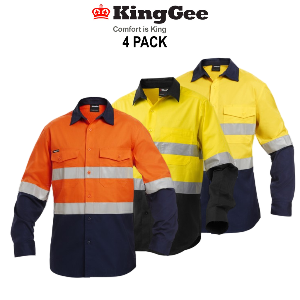 KingGee 4 Pack Workcool Hi-Vis Taped Shirt Long Sleeve Work Lightweigh – Collins Clothing Co