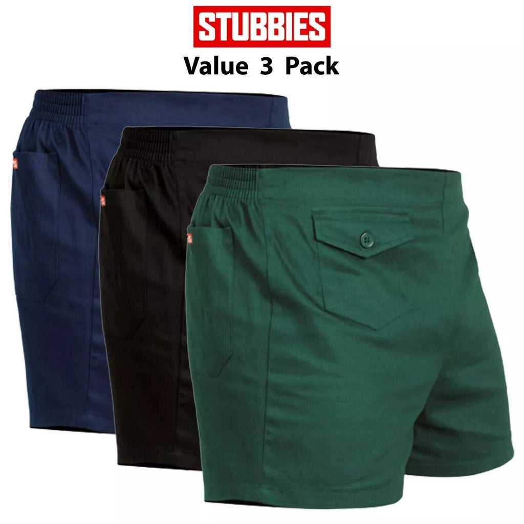 Mens Stubbies Original Work Short Shorts 3 PACK Elastic Back Cotton – Collins Clothing Co