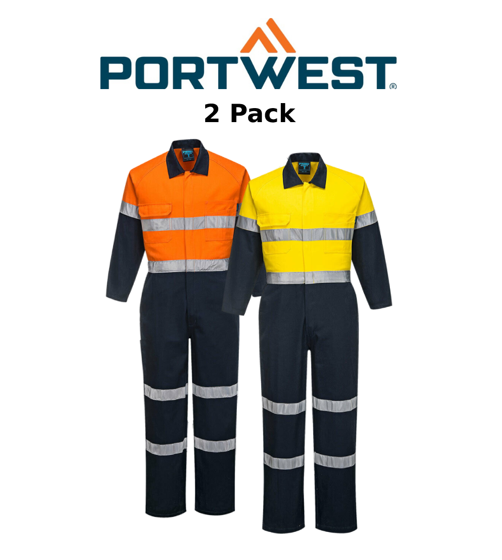 Portwest 2 Pack Regular Weight Coverall Taped Reflective Overalls Cott ...