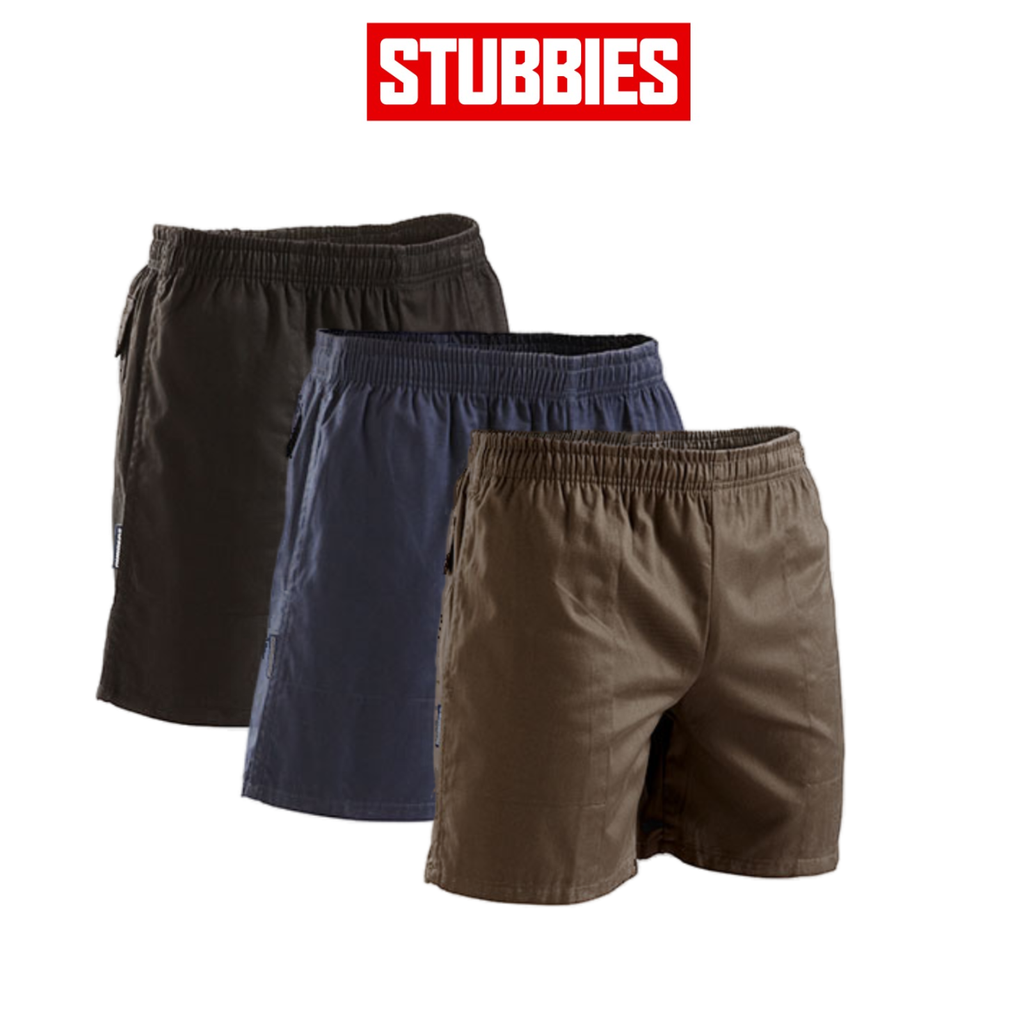 Stubbies Ruggers Mens Long Leg Shorts Draw Cord Cotton Elastic Waist W ...