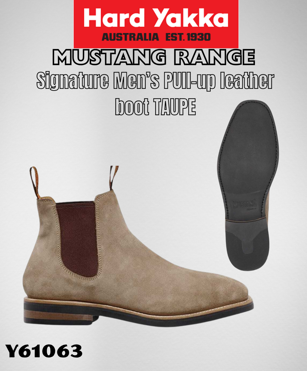 Hard Yakka Mens New Mustang Signature Pull-Up Leather Boot Taupe Y6106 ...