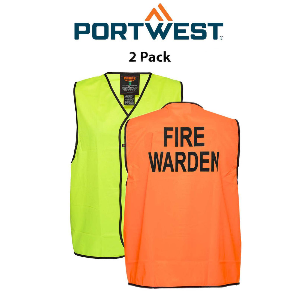 Portwest Fire Warden Hi-Vis Vest 2 Packs Class D Comfort Tape Work Saf ...