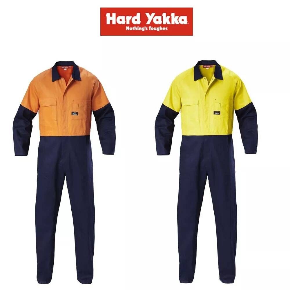 Mens Hard Yakka Foundations Hi-Vis 2 Tone Cotton Drill Coverall Overal ...