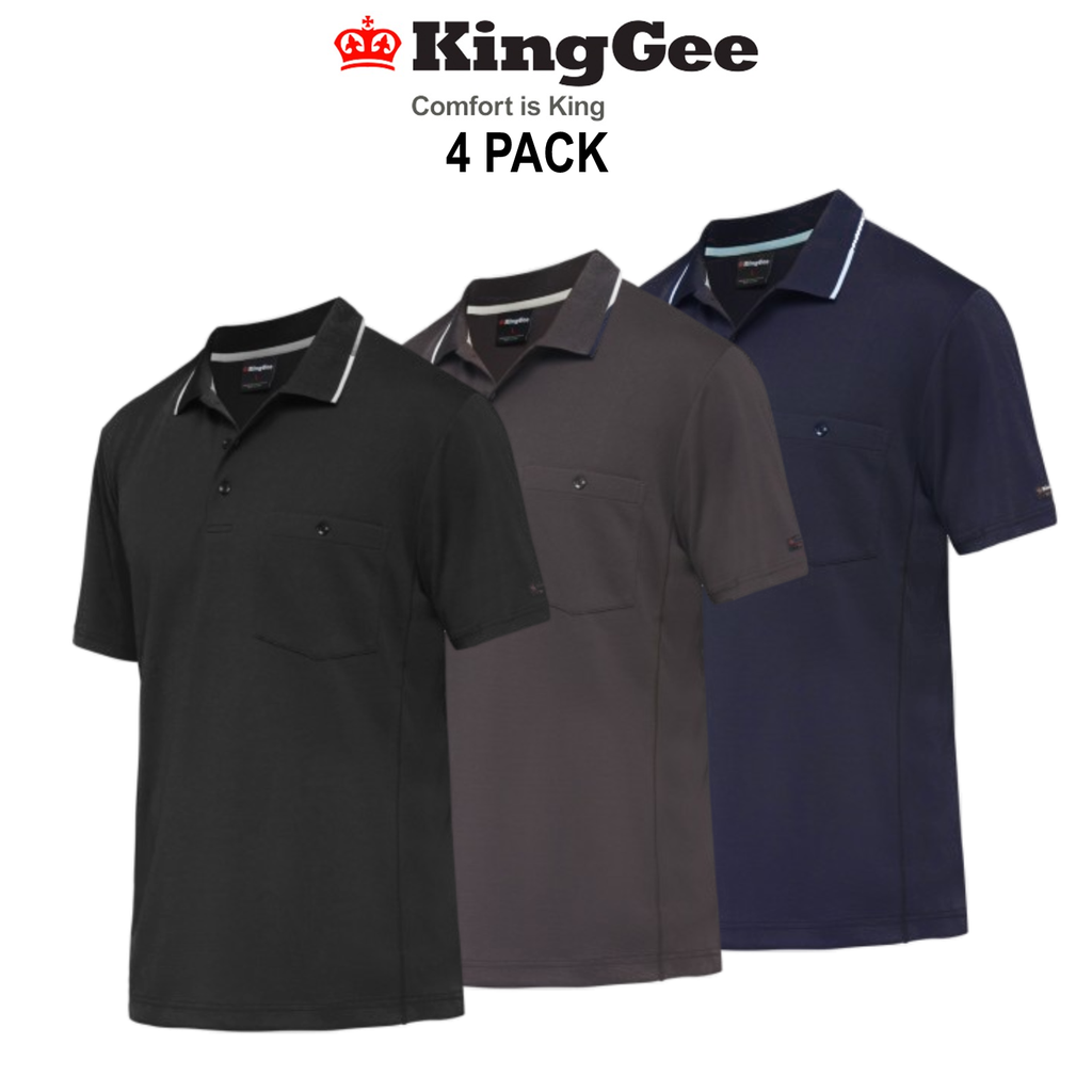 KingGee Mens 4 Pack Workcool Hyperfreeze Polo Short Sleeve Shirt Workw ...