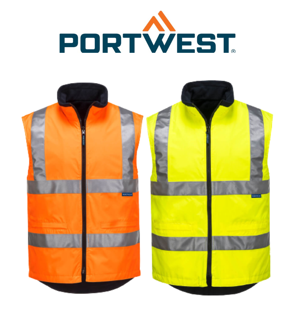 Portwest Mens Hi-Vis Polar Fleece Reversible Vest Reflective Work Safe ...