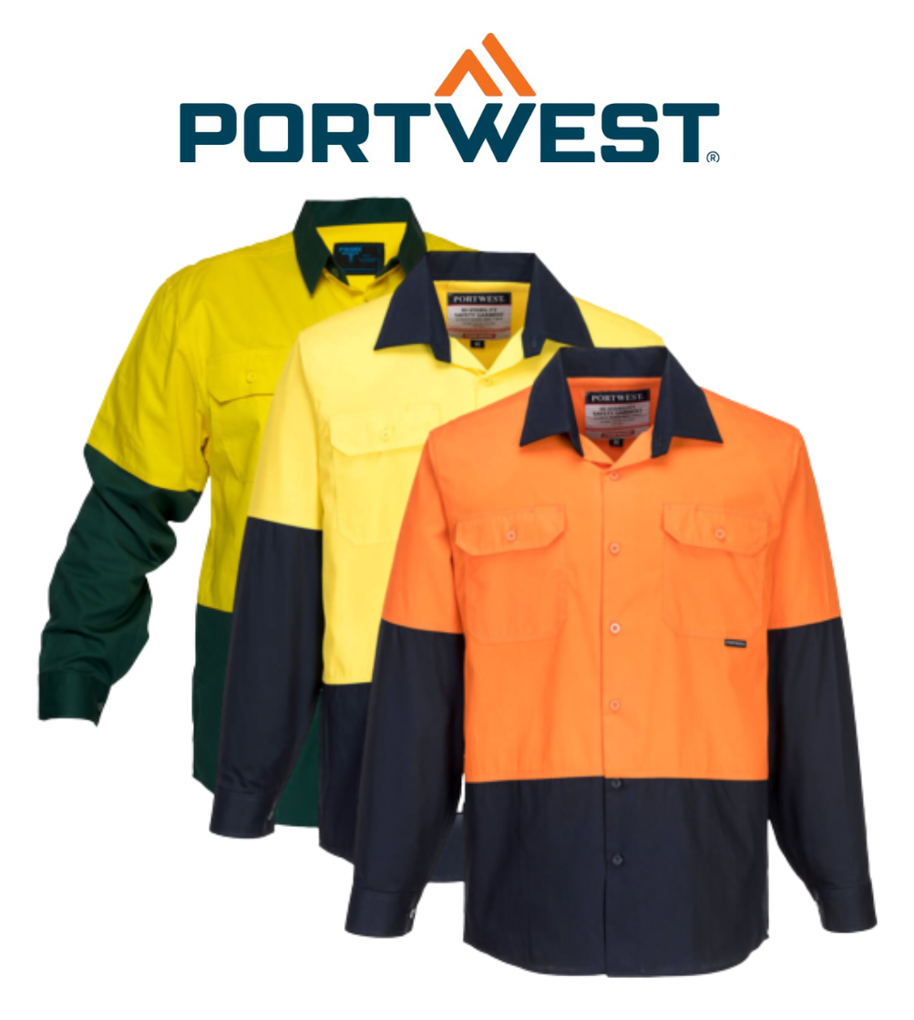 Portwest Mens Prime Mover Hi-Vis Lightweight Long Sleeve Shirt Cotton ...