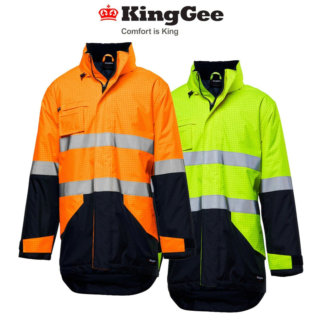 Mens KingGee Anti Static Jacket Work Waterproof Hi-Vis Taped Hood Safe ...