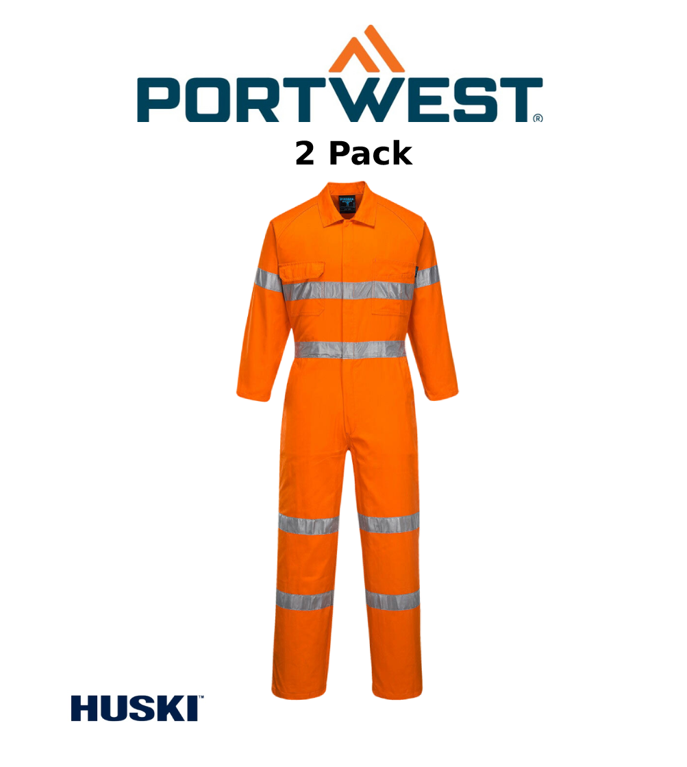 Portwest 2 Pack Lightweight Orange Reinforced Coverall Taped Overalls ...
