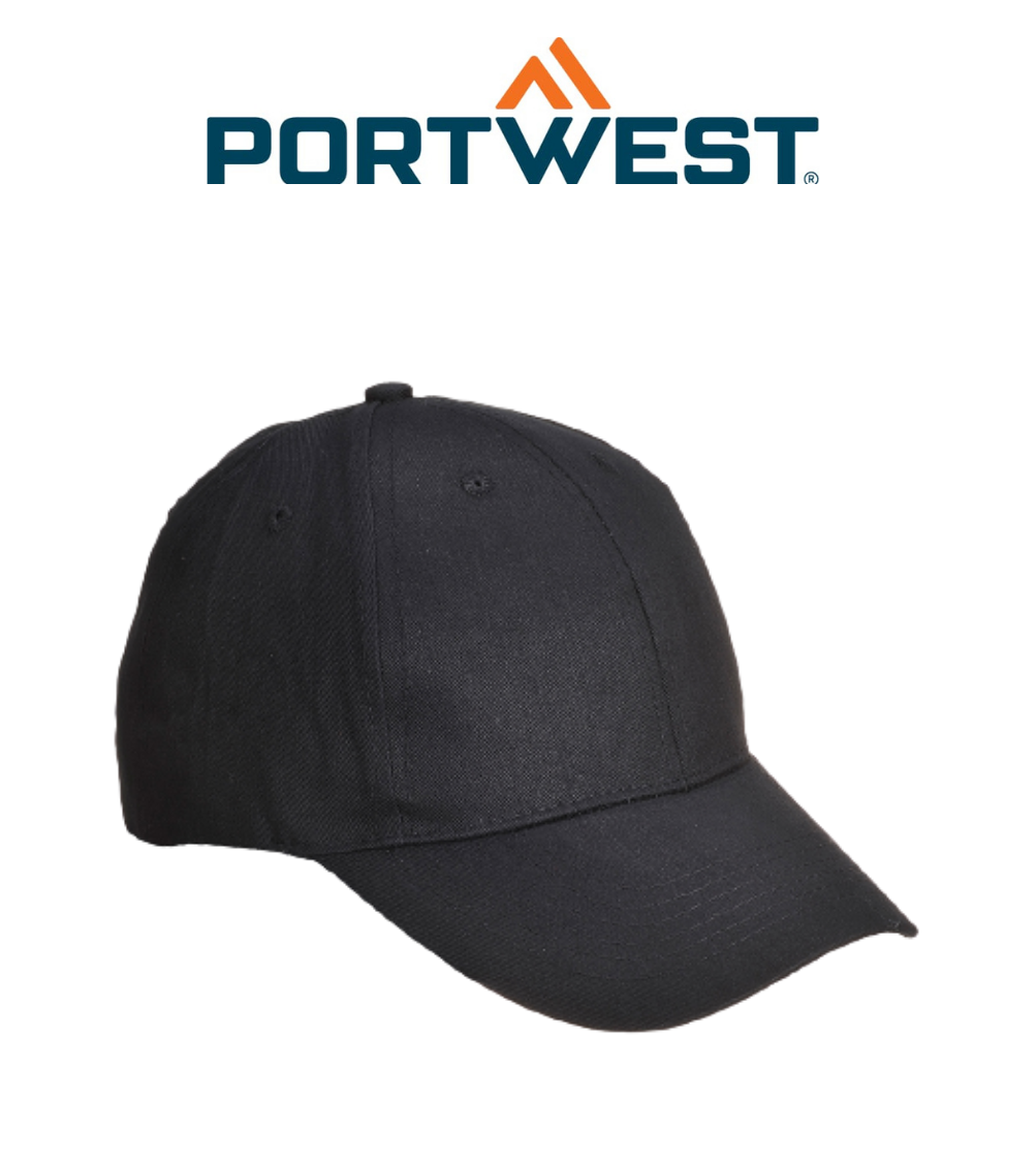 Portwest Six Panel Baseball Cap Adjustable Strap Comfortable Black Cap ...