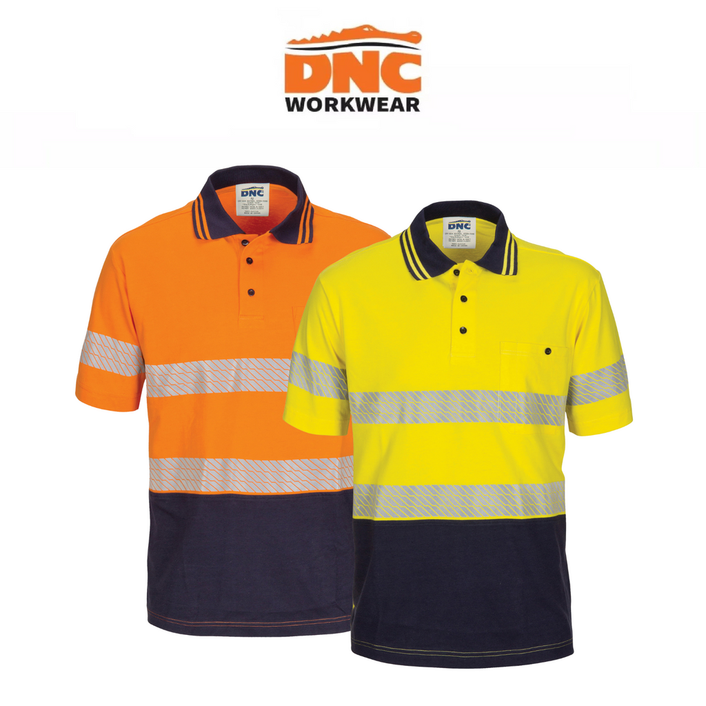 DNC Mens Safety Hi Vis Segment Taped Cotton Polo Work Short Sleeve 351 ...