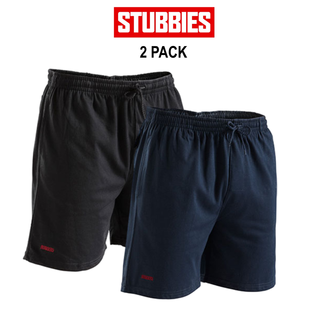 Stubbies Ruggers 2 Pack Jersey Sweat Shorts Drawcord Cotton Elastic Wo ...