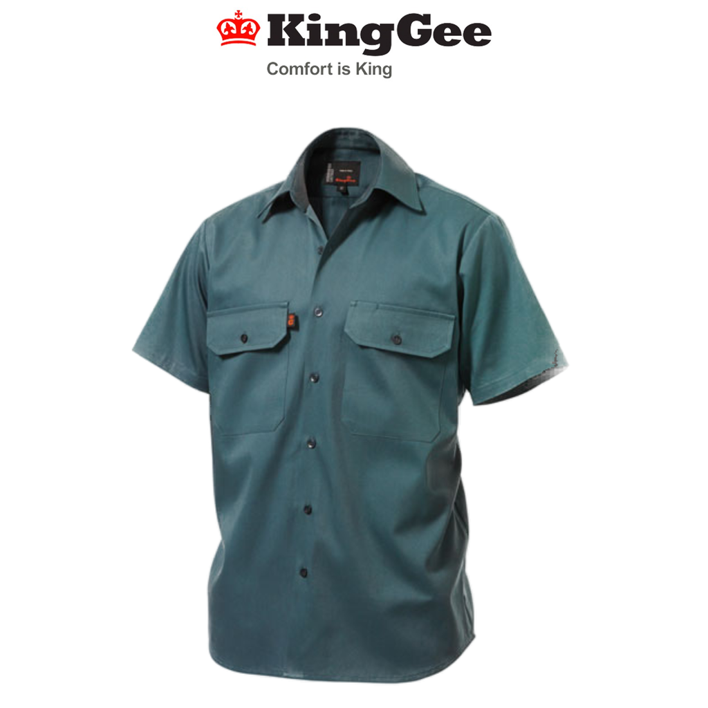 KIngGee Mens Open Front Drill Shirt S/S Reinforced Work Cotton Comfy K ...
