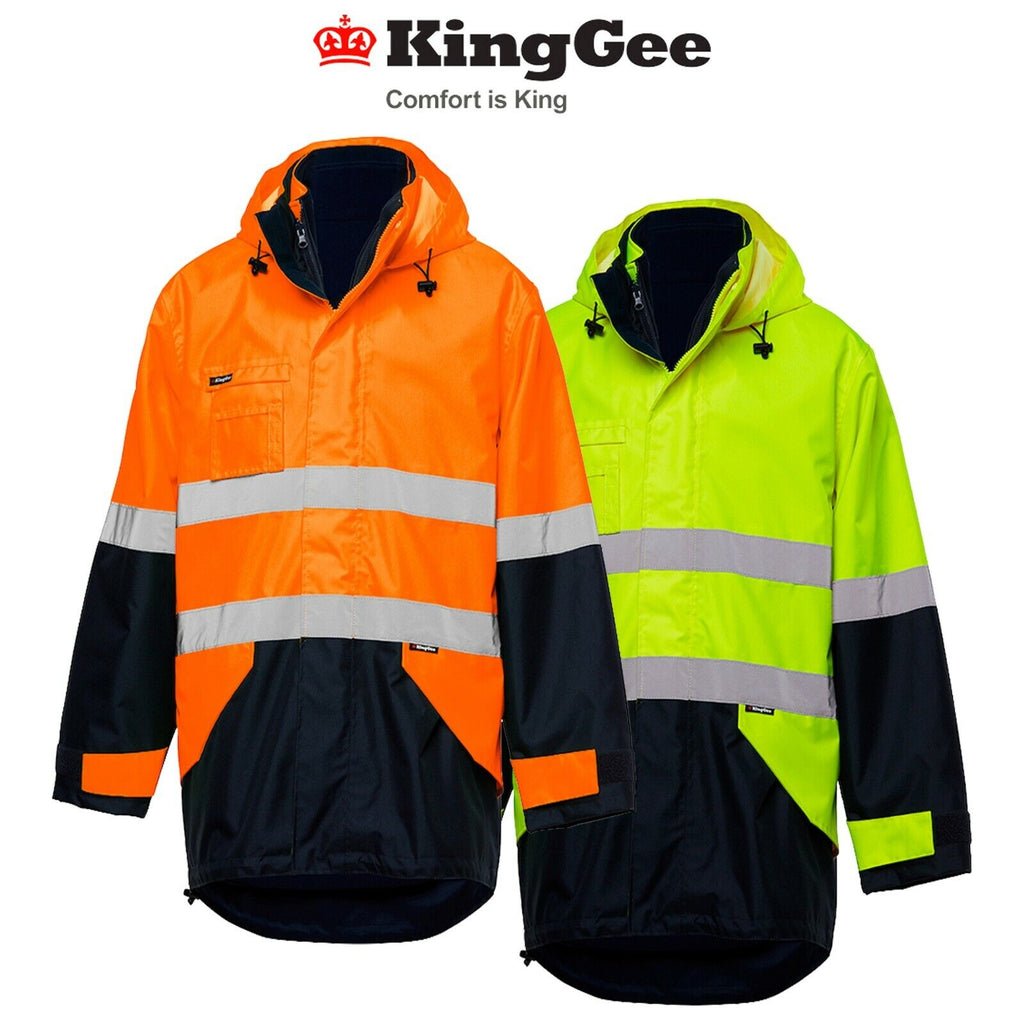 Mens KingGee Hi Vis Reflective Insulated Jacket Work Tape Waterproof S ...