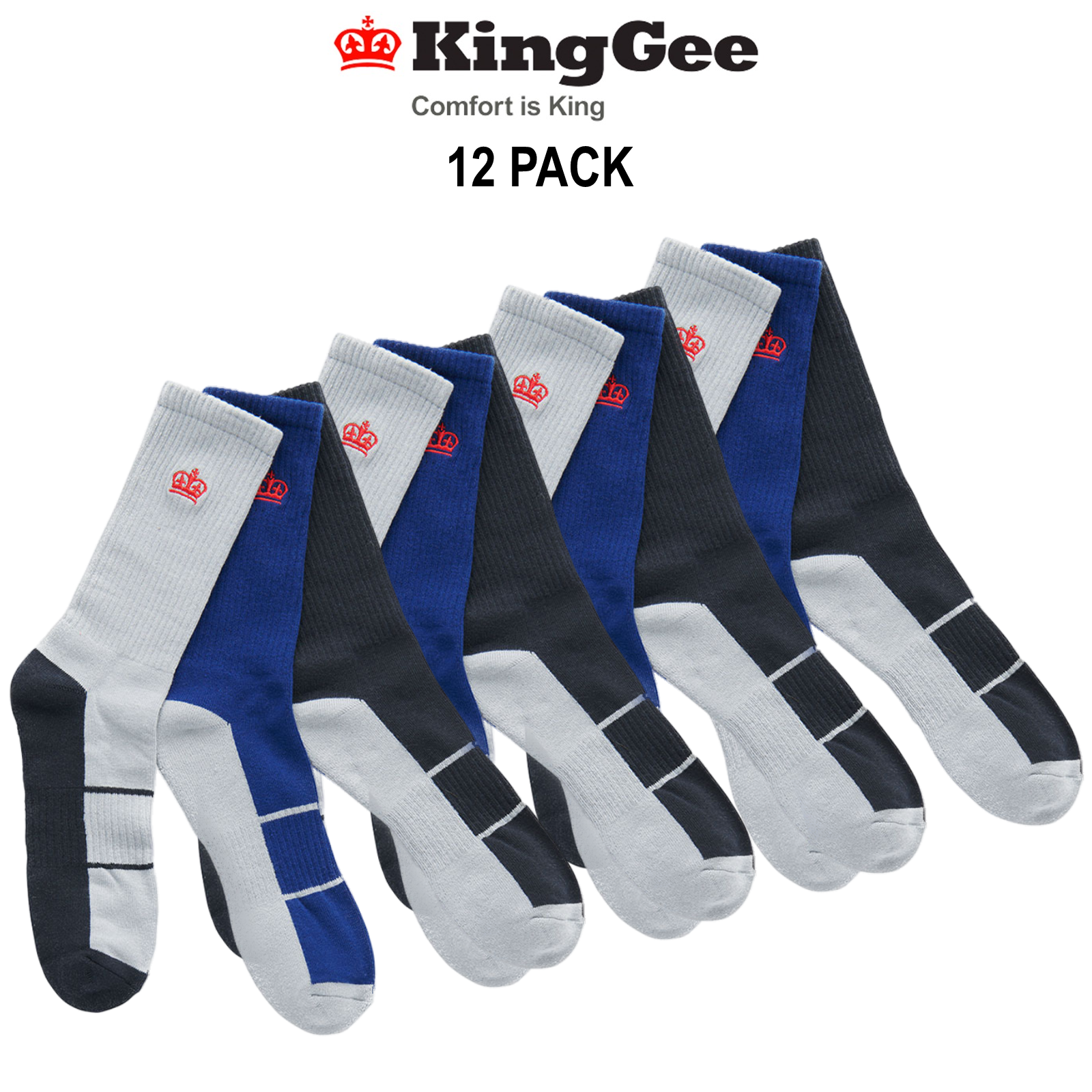 KingGee Mens Coolmax Socks 12 Pack Multicoloured Comfort Reinforced ...