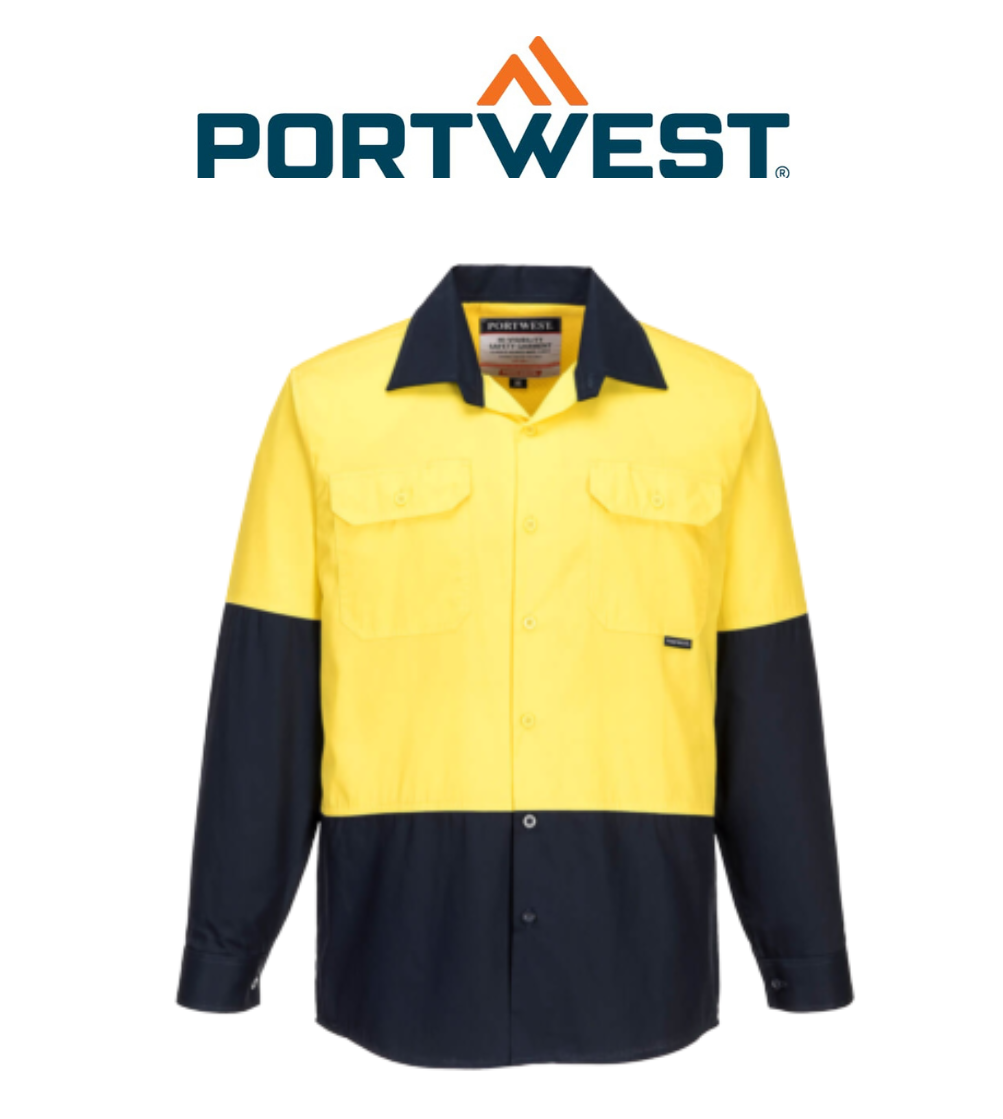 Portwest Mens Prime Mover Hi-Vis Lightweight Long Sleeve Cotton Drill ...