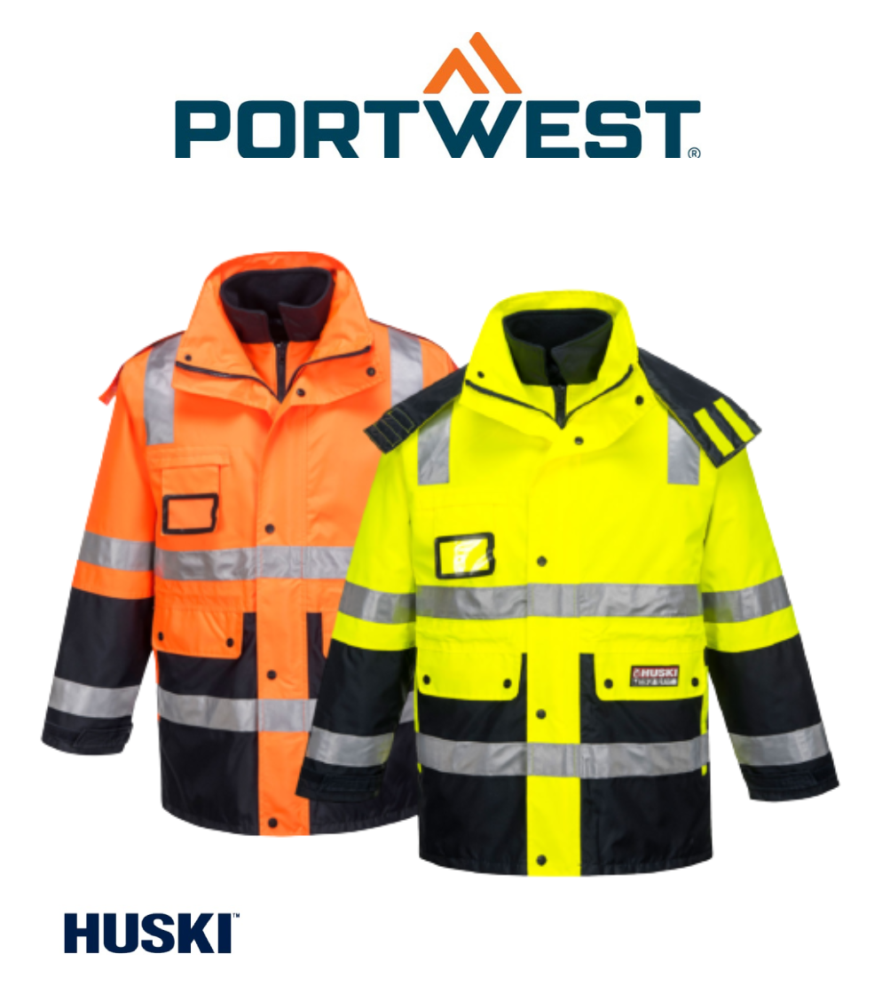 Portwest Mens Huski Venture Jacket 4-in-1 Waterproof SAfety Taped Work ...