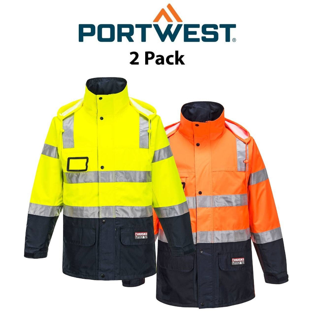 Portwest Mens 2 Packs Huski Transit Hi-Vis Waterproof Taped Rain ...
